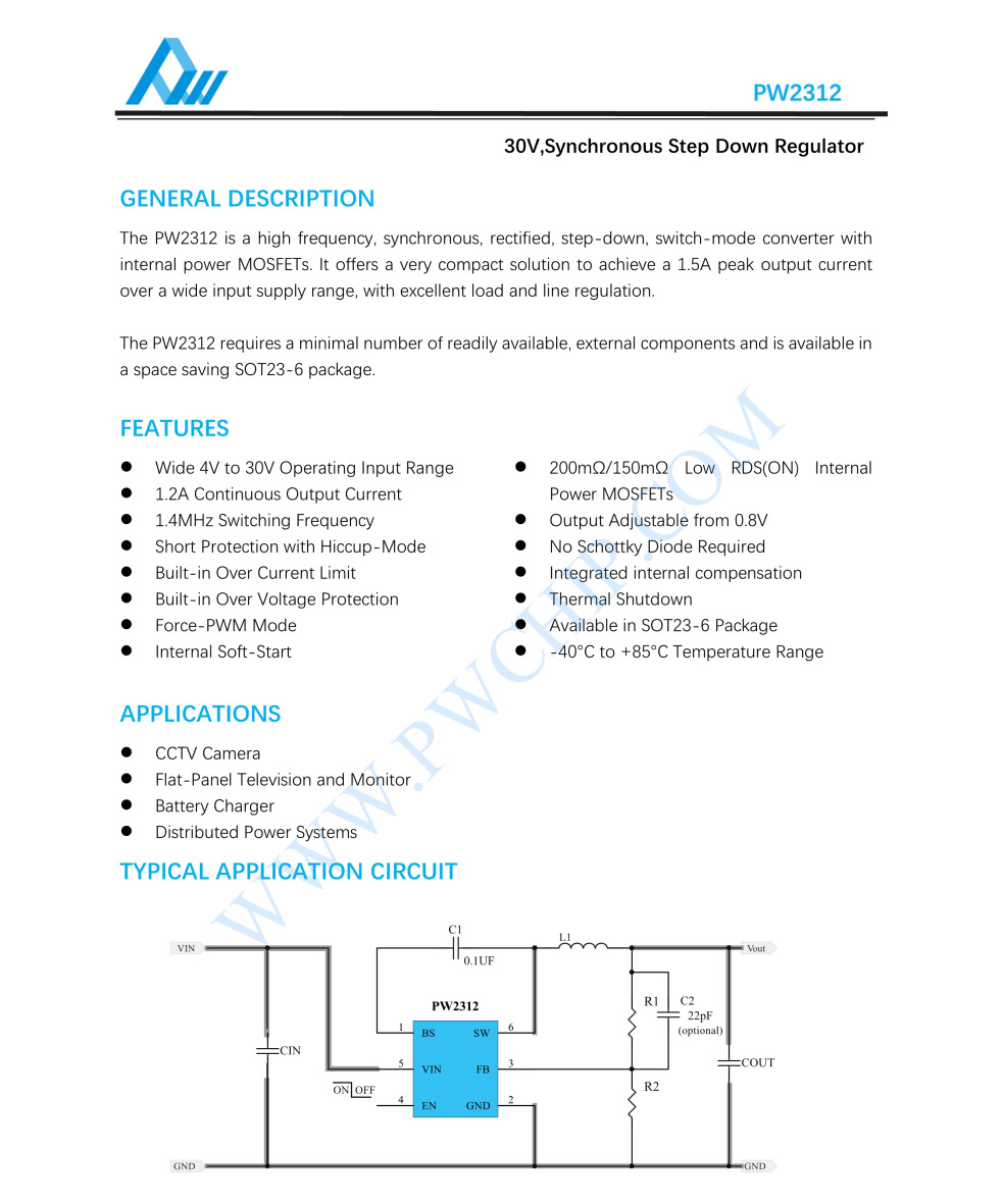 平芯微原装正品PW2312，DC-DC降压芯片,具有出色的负载和线路调节-阿里巴巴