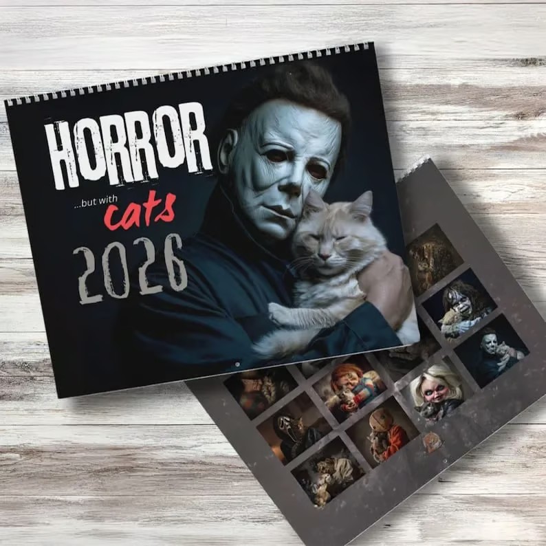 新品2026 Halloween Horror Movie & Cats Wall Calendar恐怖挂历-阿里巴巴