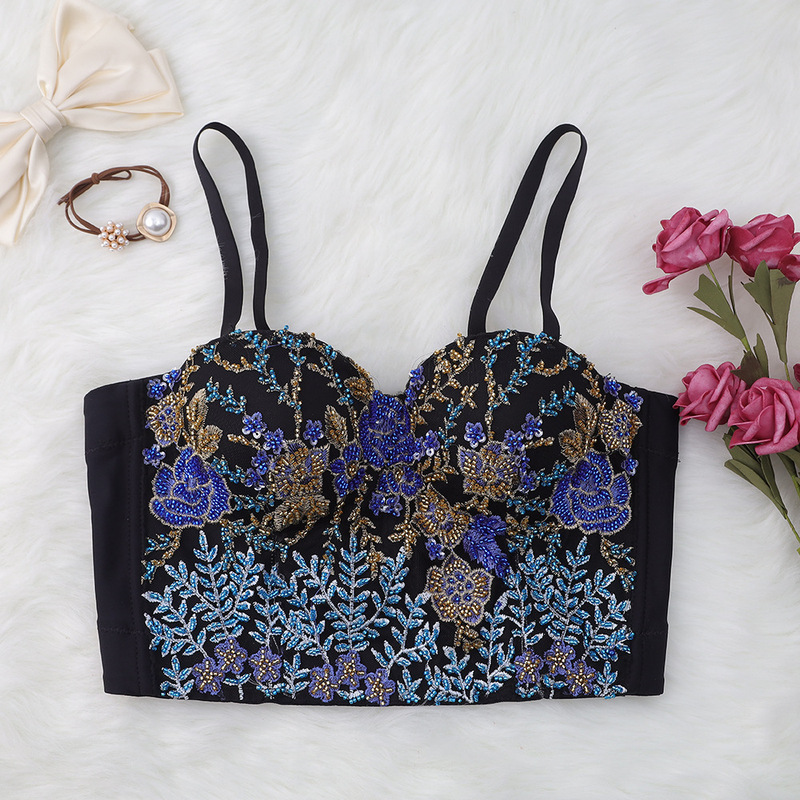 Women girls singer gogo dancers jazz dance blue gemstones glitter bra ...