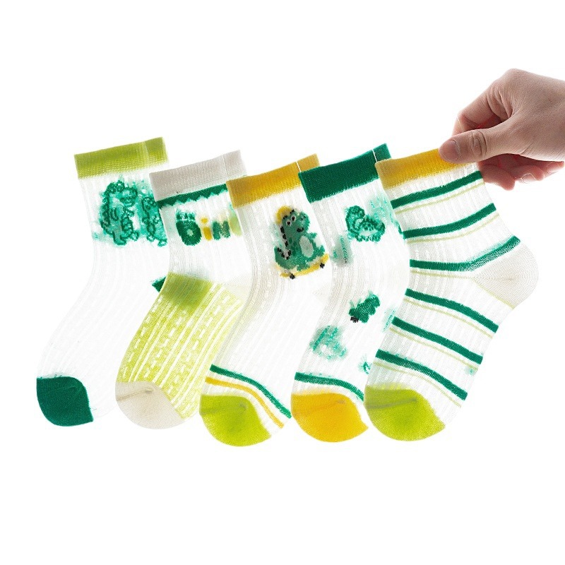 Beth Core 5 Pair 1 Pack Summer Children's Socks Cartoon Dinosaur Boys ...