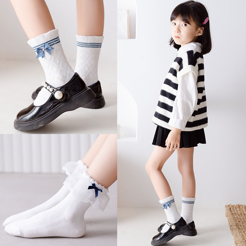 Girls Socks Spring and Autumn New Cute Lacy Socks Girls Bow White Mid ...