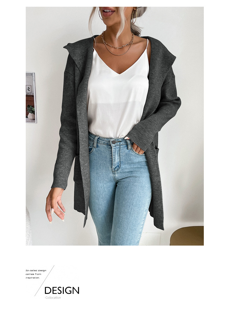 Women's Solid Color Hooded Knit Sweater Cardigan