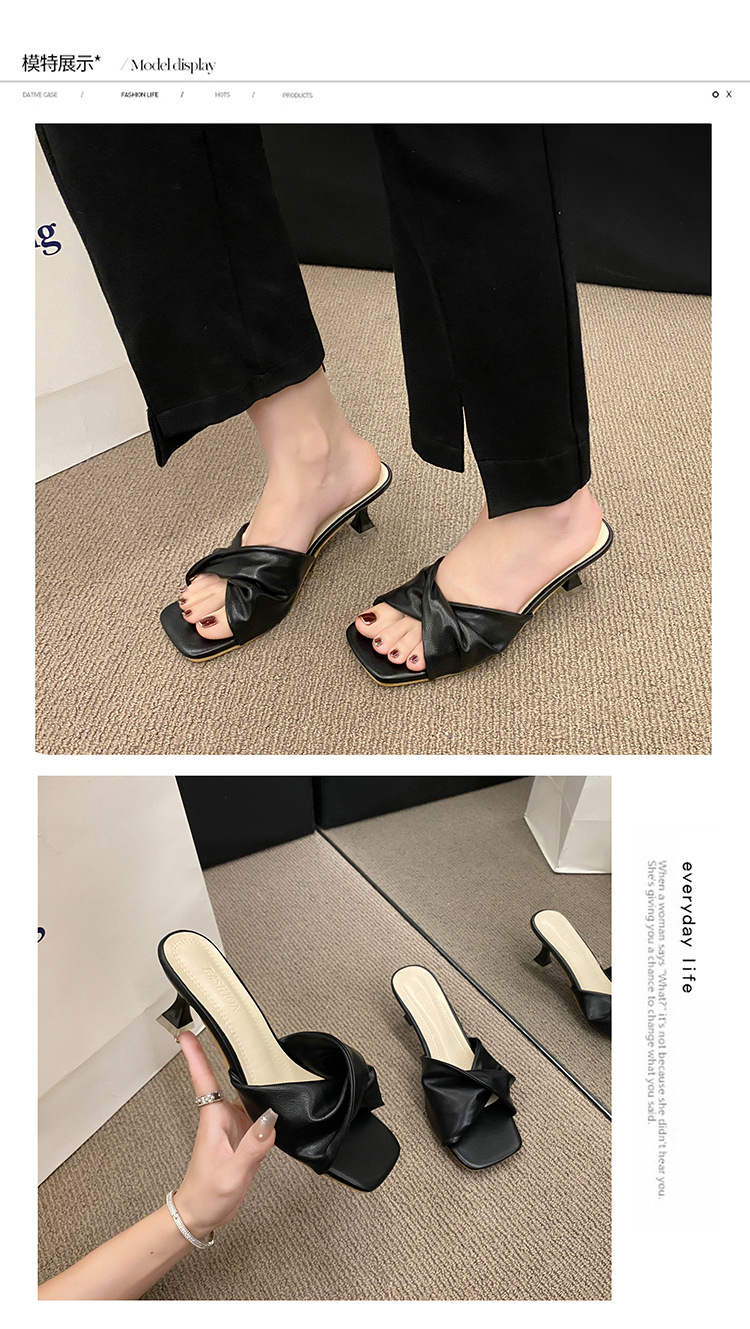 2023夏季新款简约高跟一字凉拖猫跟高跟鞋子法式女外穿半拖鞋-阿里巴巴