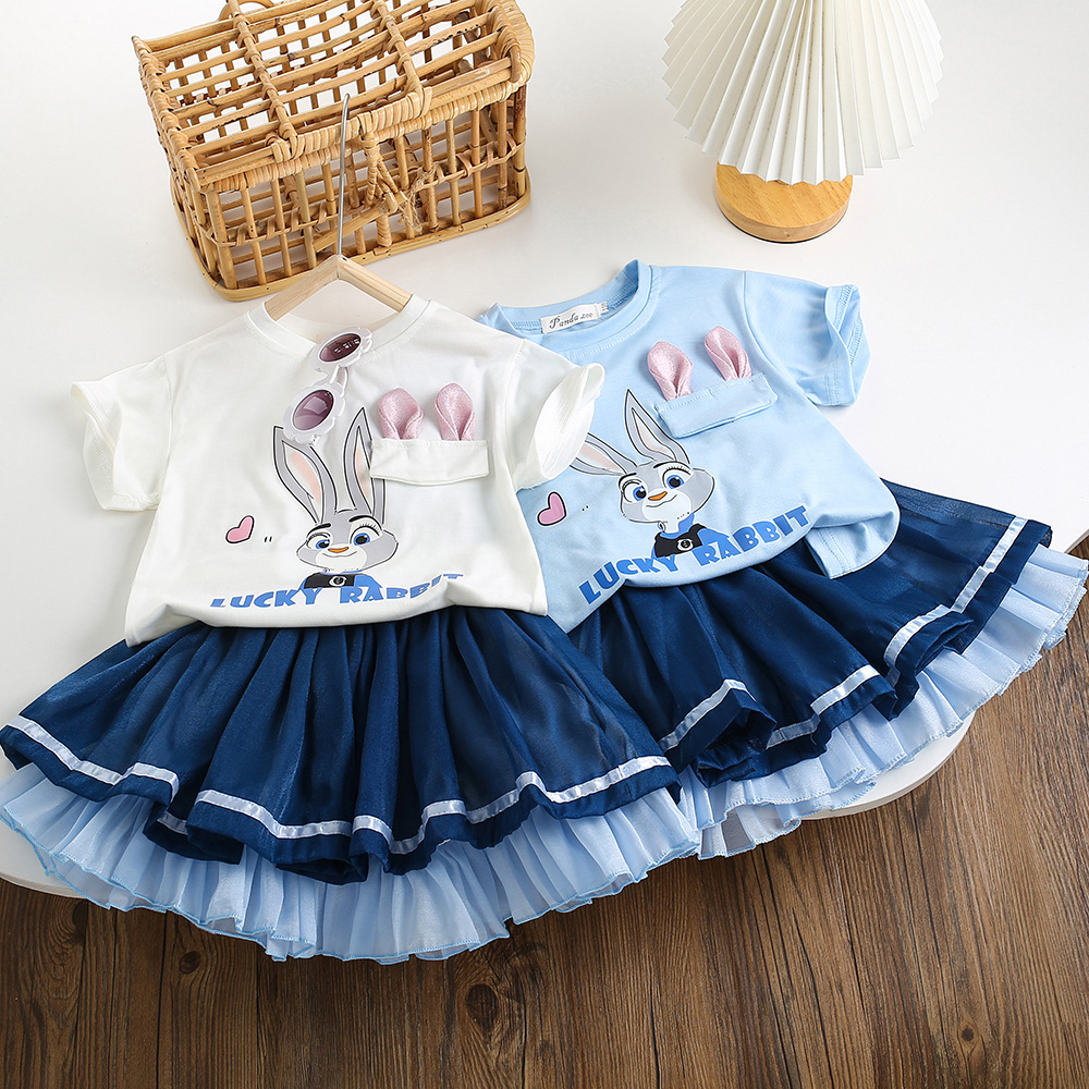 2025夏装女童卡通套装女孩动画兔子短袖T恤+蓬蓬半身裙两件套-阿里巴巴