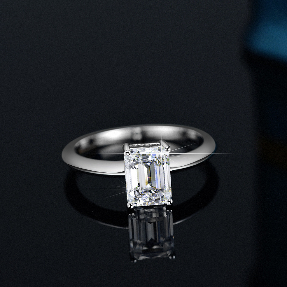 S925银莫桑石戒指女款豪镶异形祖玛绿长方形矩形戒2克拉戒子-阿里巴巴