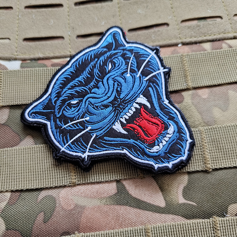 Animal Head Embroidered Blue Leopard Shark Hyena Velcro Badge Tactical ...