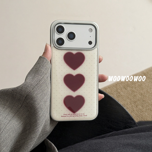 WOOWOOWOO小众ins奶白波点红色爱心手机壳适用iphone16promax苹果-阿里巴巴