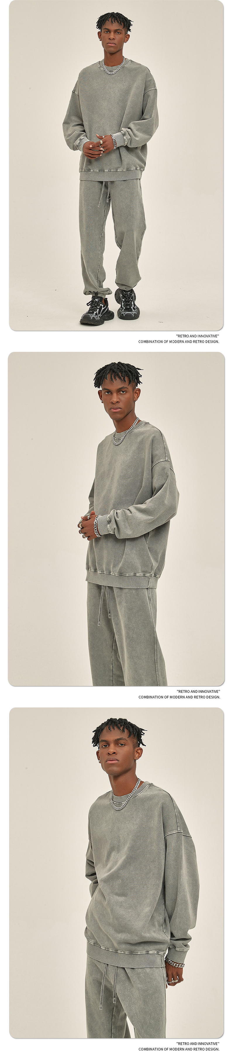 ARTIE男装丨蜡染重磅420g圆领卫衣男 潮牌纯色水洗做旧复古男卫衣-阿里巴巴