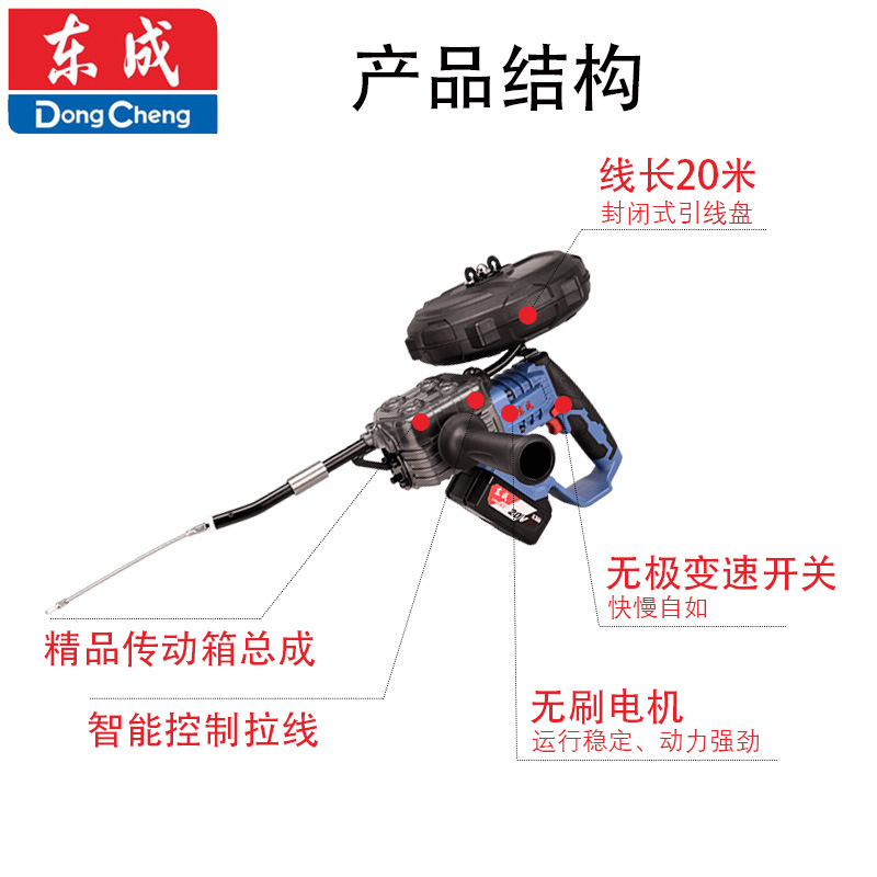 东成DCCX600B锂电穿线机全自动电工拉线拽线暗管穿线器电动引线器-阿里巴巴