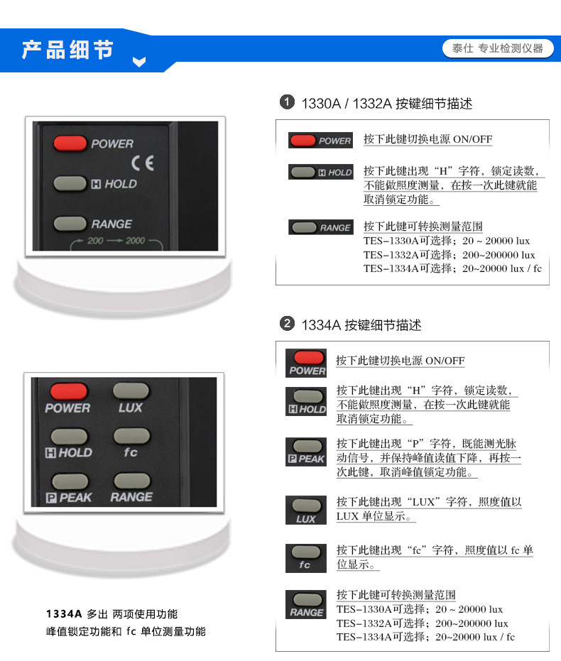 台湾泰仕照度计TES-1330A/1332A/1334A数字教室亮度计照明测光仪-阿里巴巴