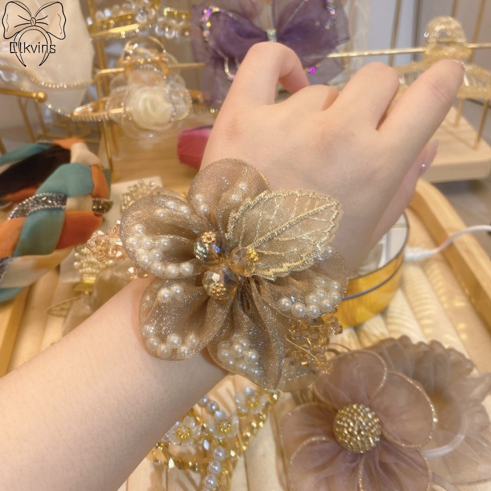 韩版珍珠头绳女扎头发绳头发饰新款超闪文艺高级感水晶大肠发圈-阿里巴巴