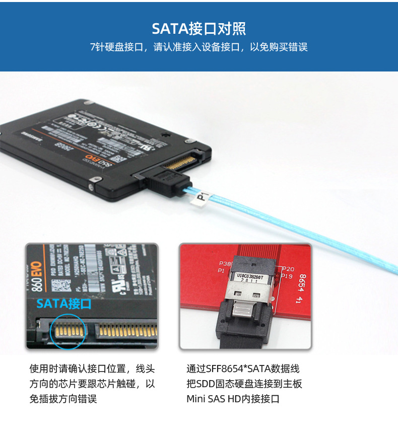 Slim SAS线SFF-8654 4i转4 SATA硬盘线 主机硬盘RAID高速线数据线-阿里巴巴