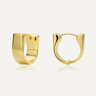 E0638 欧美小众个性光面简约耳环女铜镀真金复古百搭宽面优雅耳扣-阿里巴巴