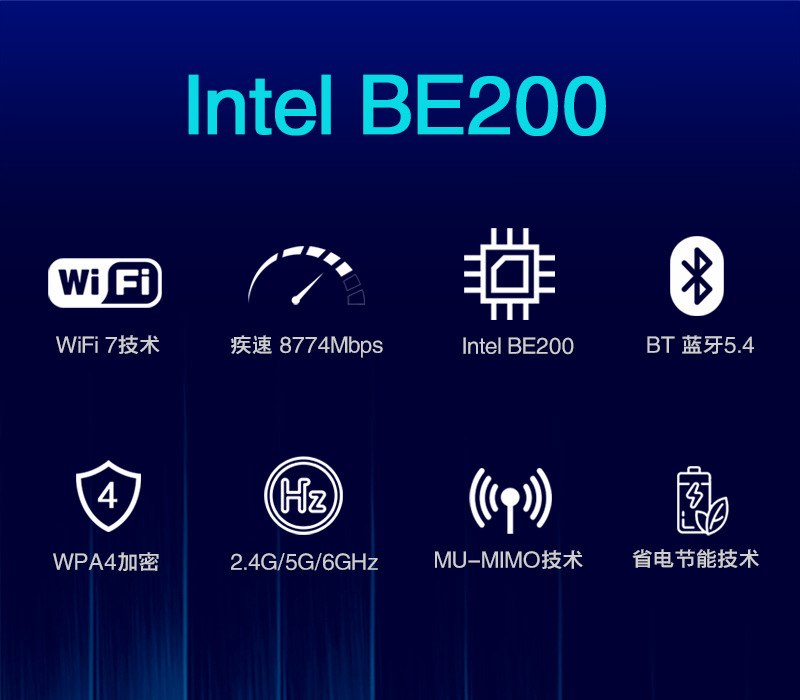 适用 英特尔Intel BE200 WIFI7 5G 6G三双频内置无线网卡5.4蓝牙-阿里巴巴