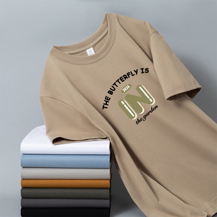 新款男式210gT短袖t恤纯棉半袖体恤打底衫宽松休闲衣服男装ins潮-阿里巴巴