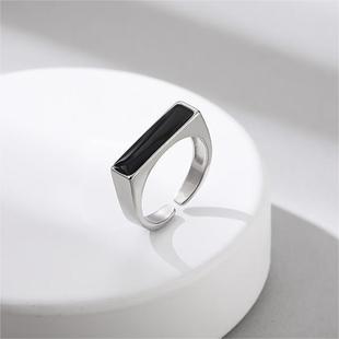 长方形戒指男潮流百搭黑色滴胶指环小众痞帅几何形开口男女食指戒-阿里巴巴