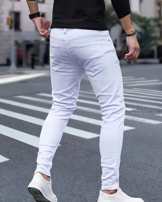 Men's casual jeans solid color denim slim fit men's pants-阿里巴巴