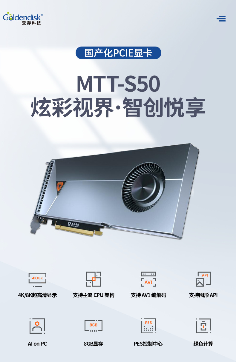 云存摩尔线程MTT S50全新国产GPU工业级台式机电脑办公独立显卡-阿里巴巴