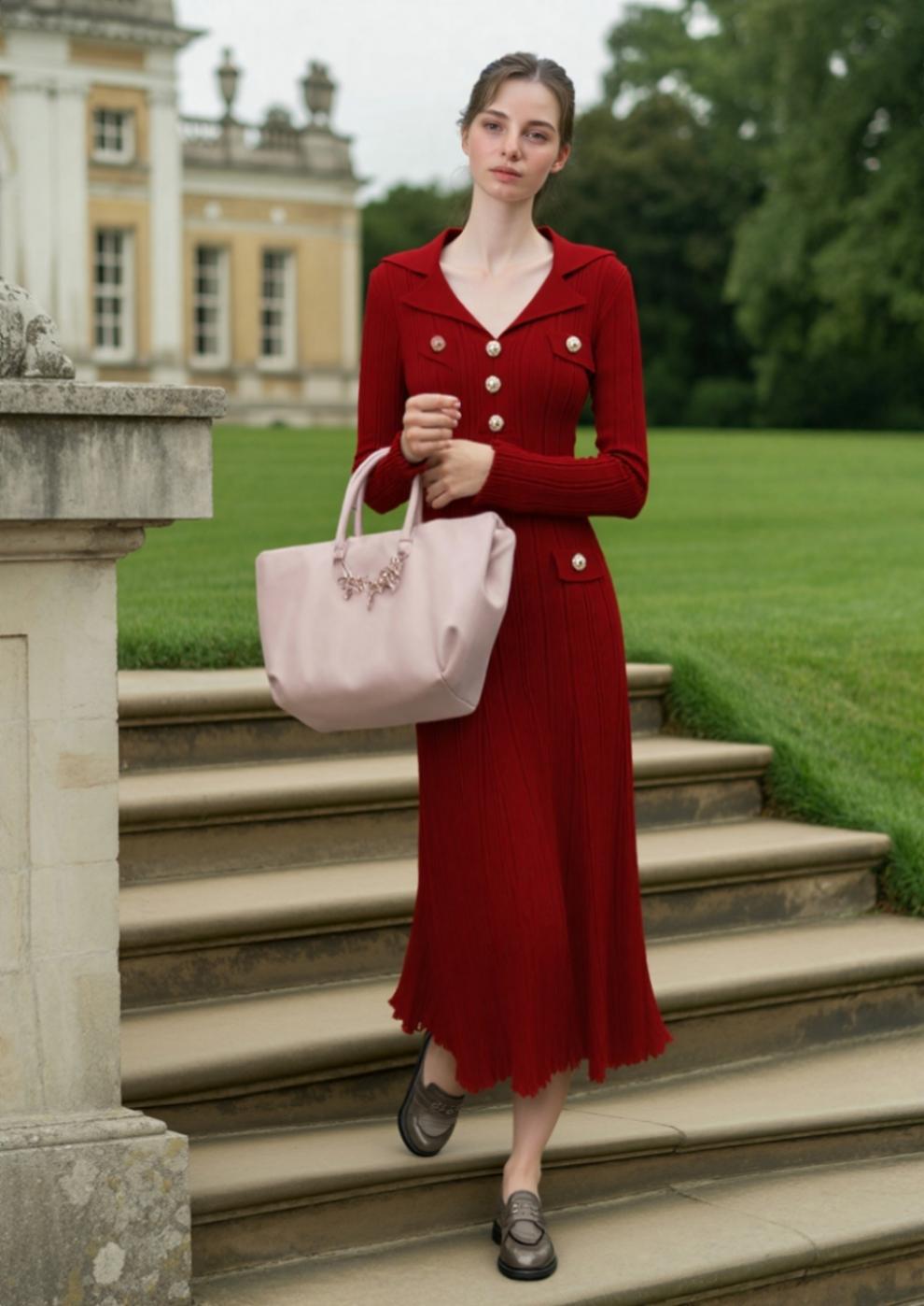 跨境2025秋季新款法式名媛时尚优雅西装领金扣竖条纹长款鱼尾连衣-阿里巴巴