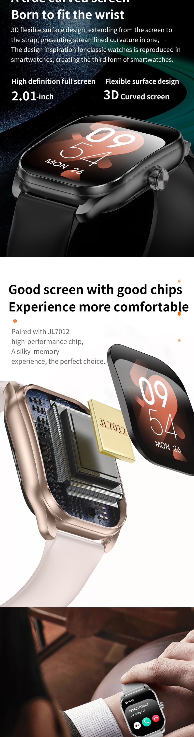 JX629跨境爆款 2.01寸大屏 蓝牙通话 心率真血氧监测运动游戏智能-阿里巴巴