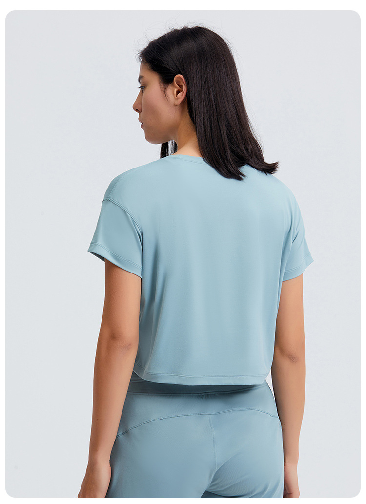 亚马逊春季新款瑜伽上衣女运动宽松透气跑步运动健身短袖DS071-阿里巴巴