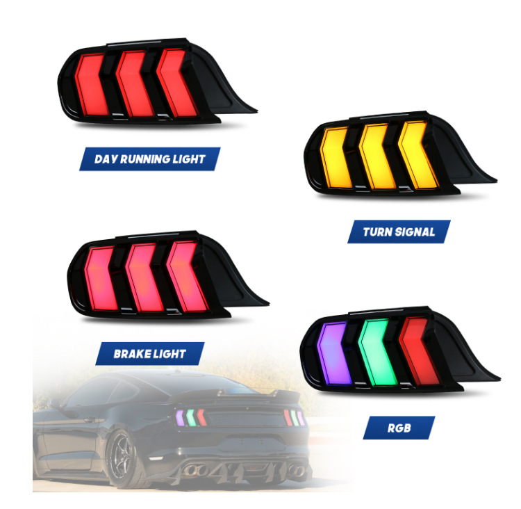 适用于2015-2020福特野马尾灯总成MustangLED流水转向RGB5模式尾-阿里巴巴