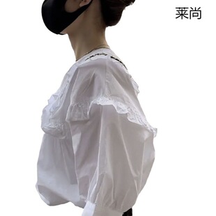 夏款荷叶边娃娃领白色衬衫牛仔半身裙套装女夏季百搭小衫 阿里巴巴 5221