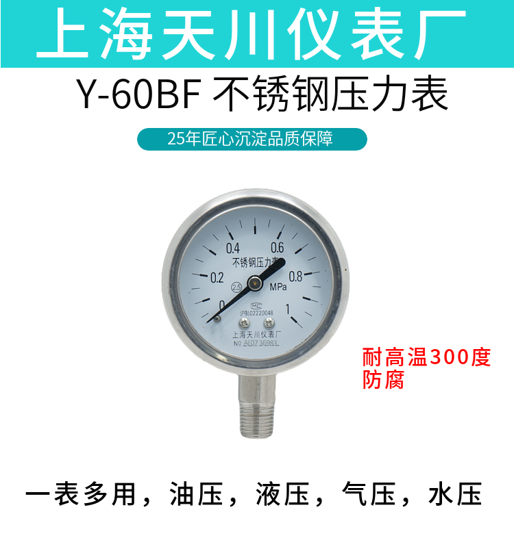 仪表/全不锈钢压力表Y-60BF耐高温耐酸碱304材质防腐Y60-阿里巴巴