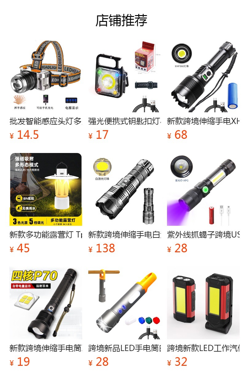 跨境新款XHP70强光Ttpec充电电量智能显示安全尾锤伸缩变焦手电筒-阿里巴巴