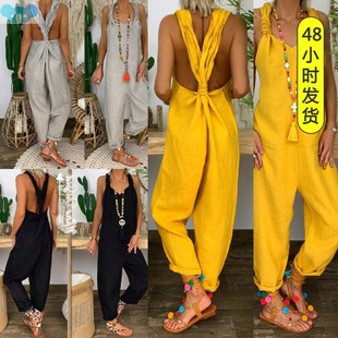 Women's Loose Large Size Linen One-piece Backless Pants女装-阿里巴巴