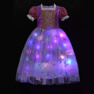24夏现货跨境亚马逊爆款圣诞cos索菲亚公主裙蝴蝶印花发光连衣裙-阿里巴巴