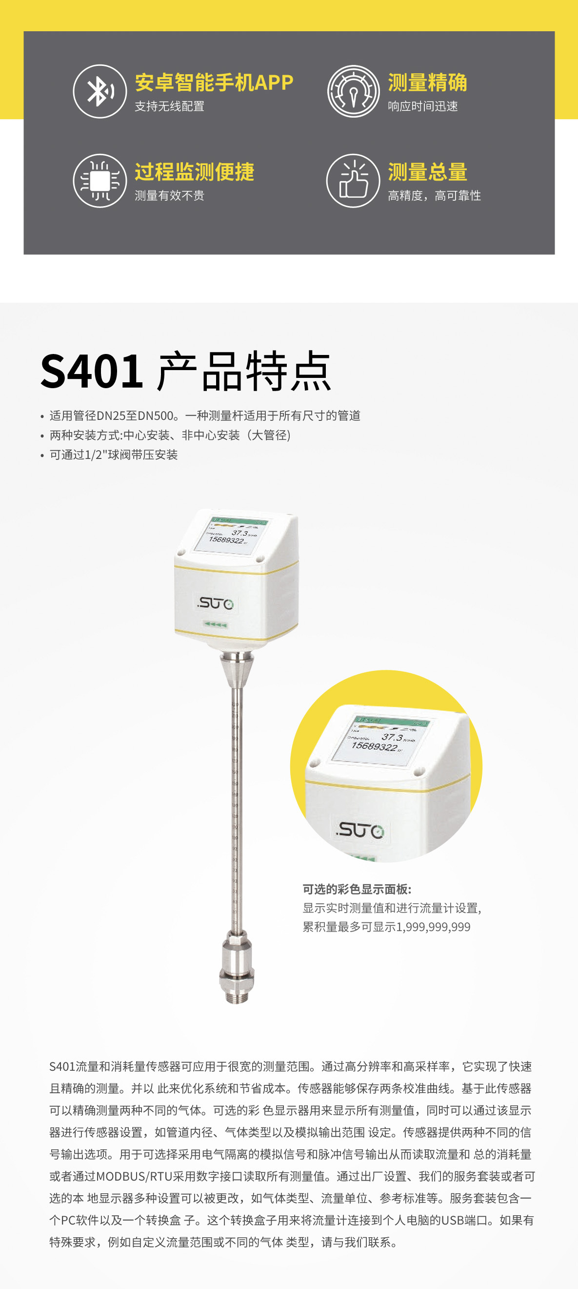 S401插入式 S421管道式 气体 流量 热式质量流量计 希尔思 SUTO-阿里巴巴