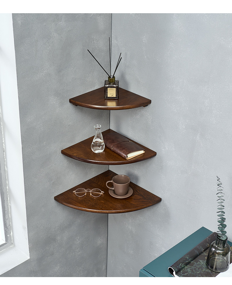 实木墙角置物架墙上免打孔壁挂扇形角落隔板客厅转角搁板三角书架-阿里巴巴