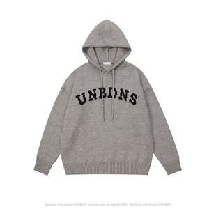 UNBDNS秋冬季男女同款美式休闲连帽毛衣长袖潮流时尚百搭宽松厚款-阿里巴巴
