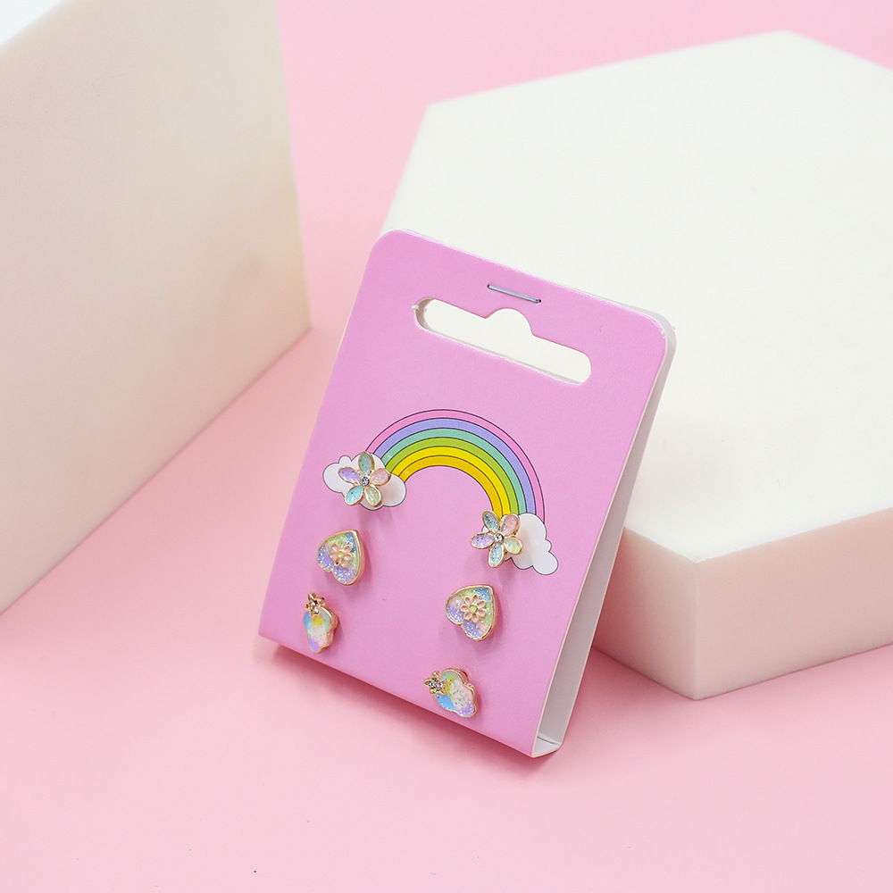 跨境欧美儿童耳钉三对花朵爱心云朵环保滴油耳钉饰品-阿里巴巴