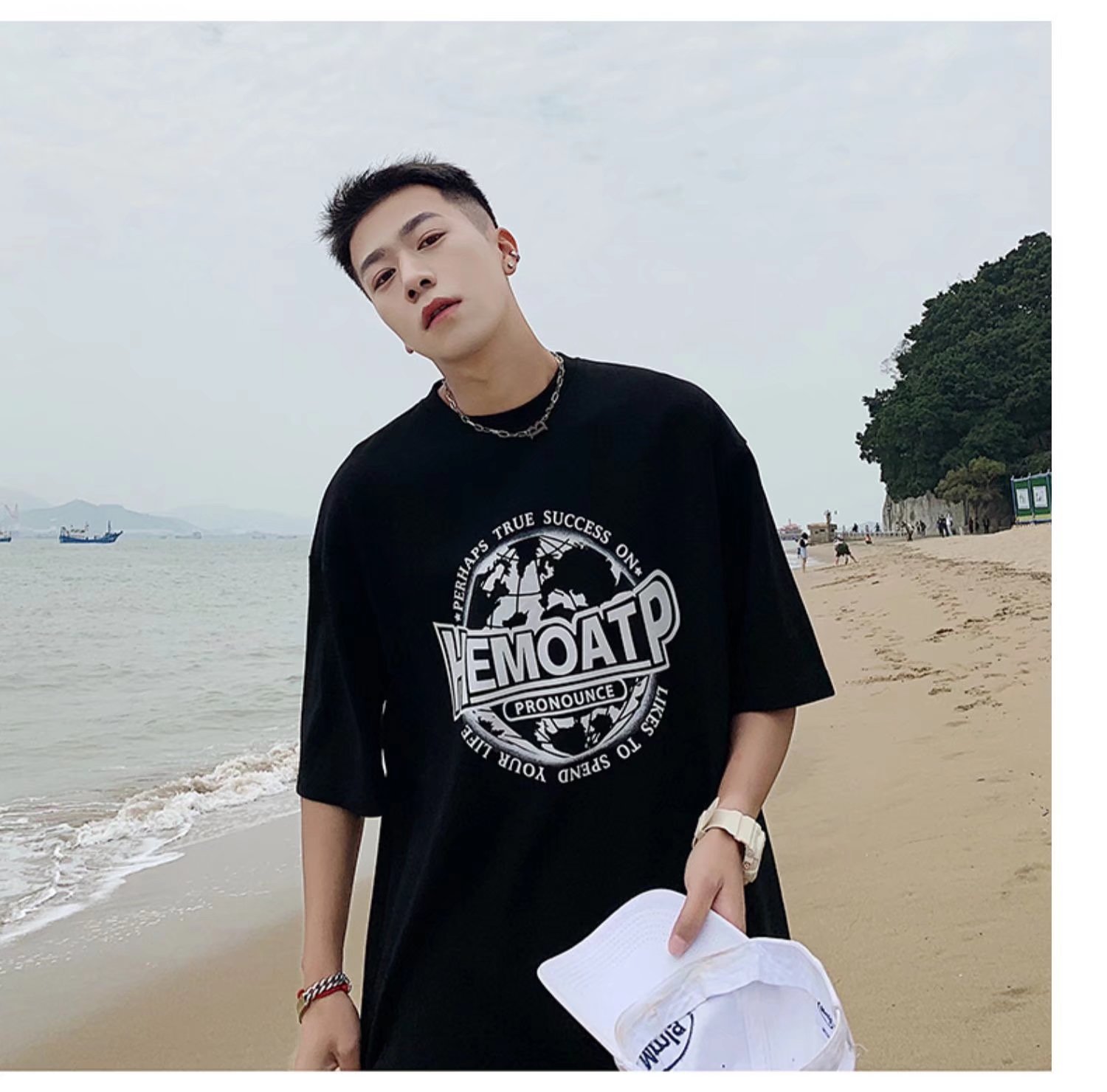 260g重磅纯棉短袖t恤男夏季港风ins潮牌百搭宽松大码半截袖打底衫-阿里巴巴