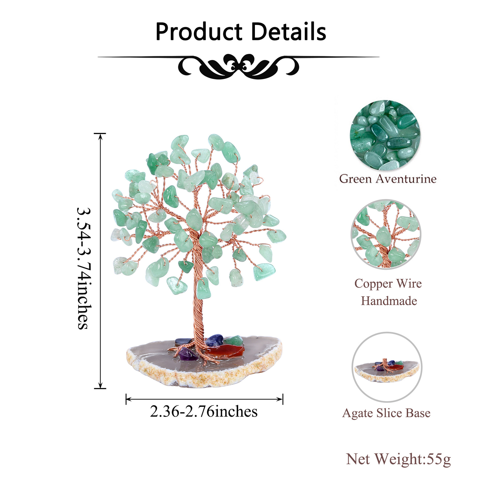 (9-10cm) seven stone Chakra mini agate sheet base winding tree/seven ...