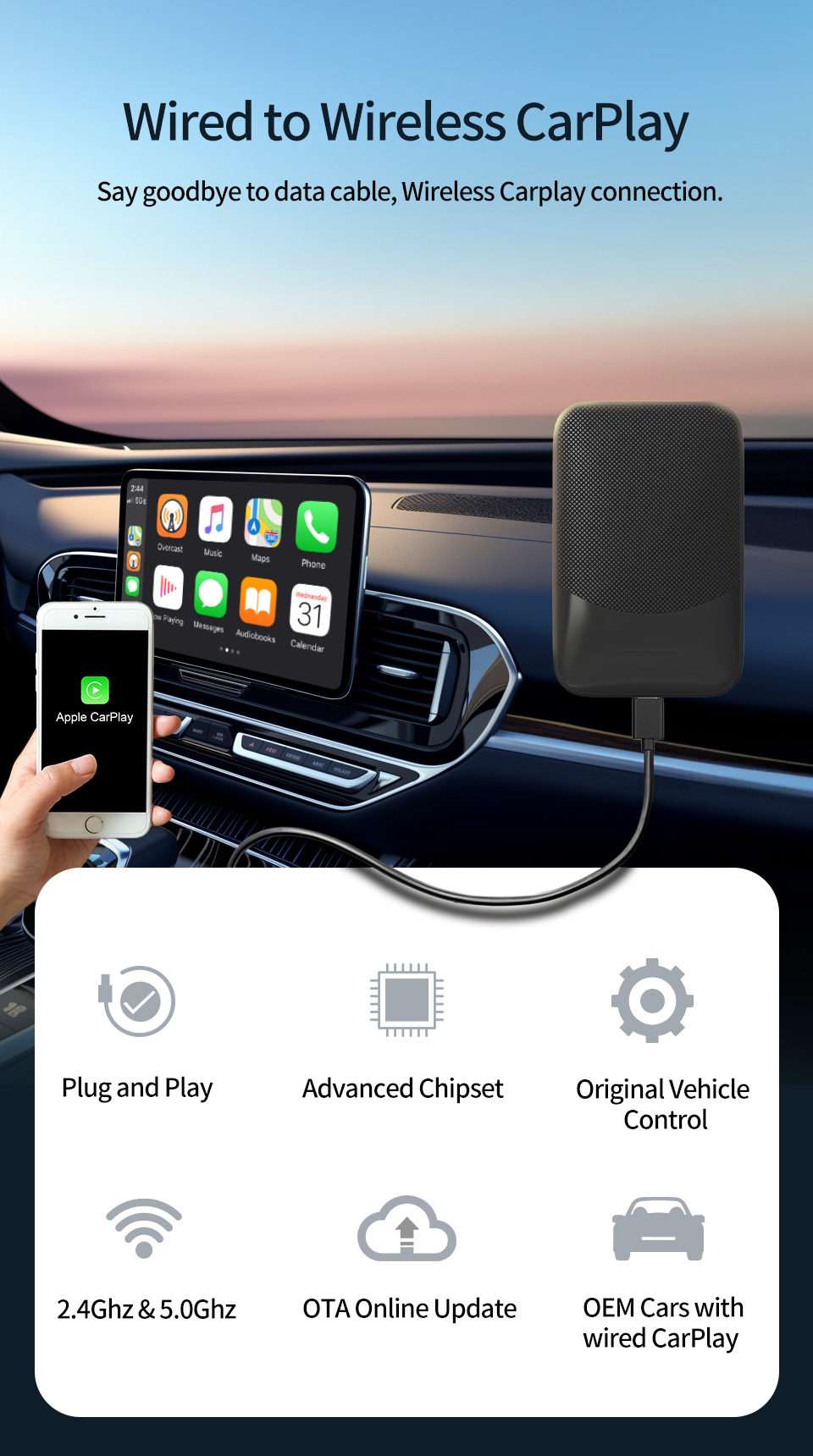 carplay盒子有线转无线carplay模块汽车适配器车载互联盒安卓auto-阿里巴巴