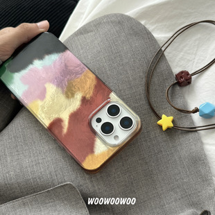 WOOWOOWOO小众ins彩色拼接撞色双层适用iphone16手机壳挂脖挂绳苹-阿里巴巴