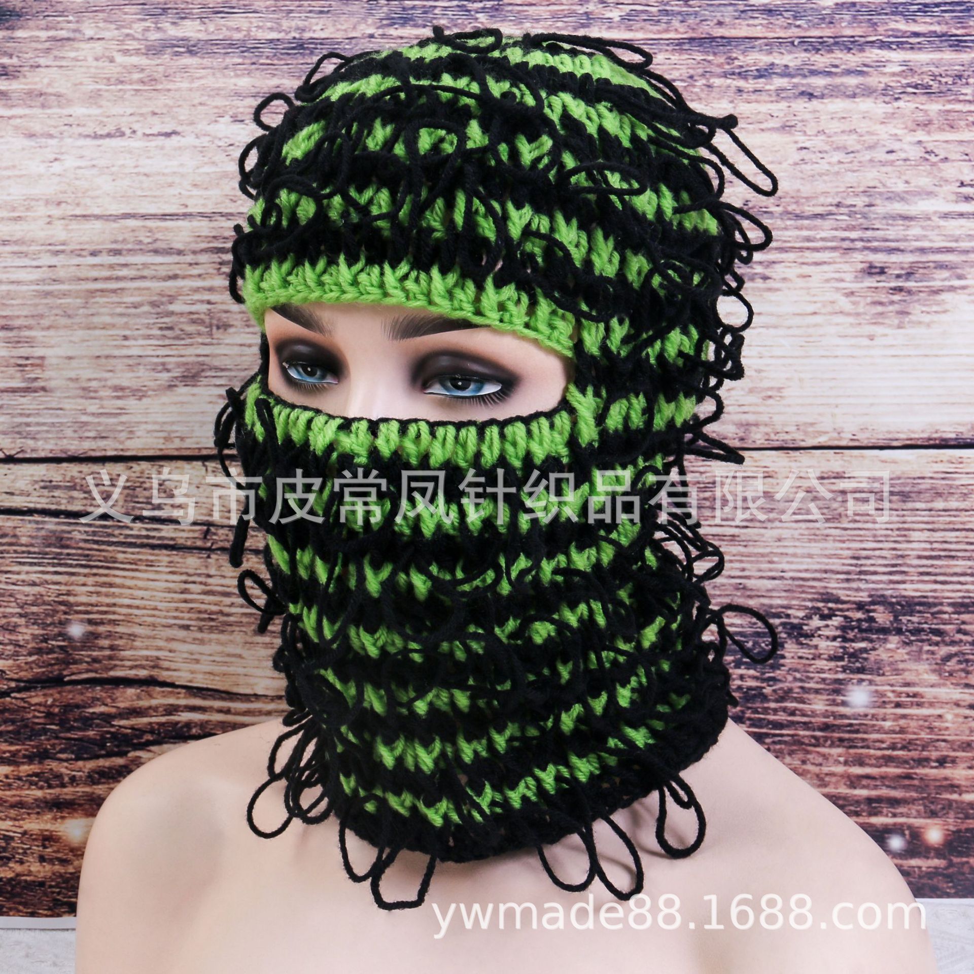 2024新款巴拉克拉瓦滑雪帽万圣节搞怪黑色线圈帽手工做旧毛线面罩-阿里巴巴