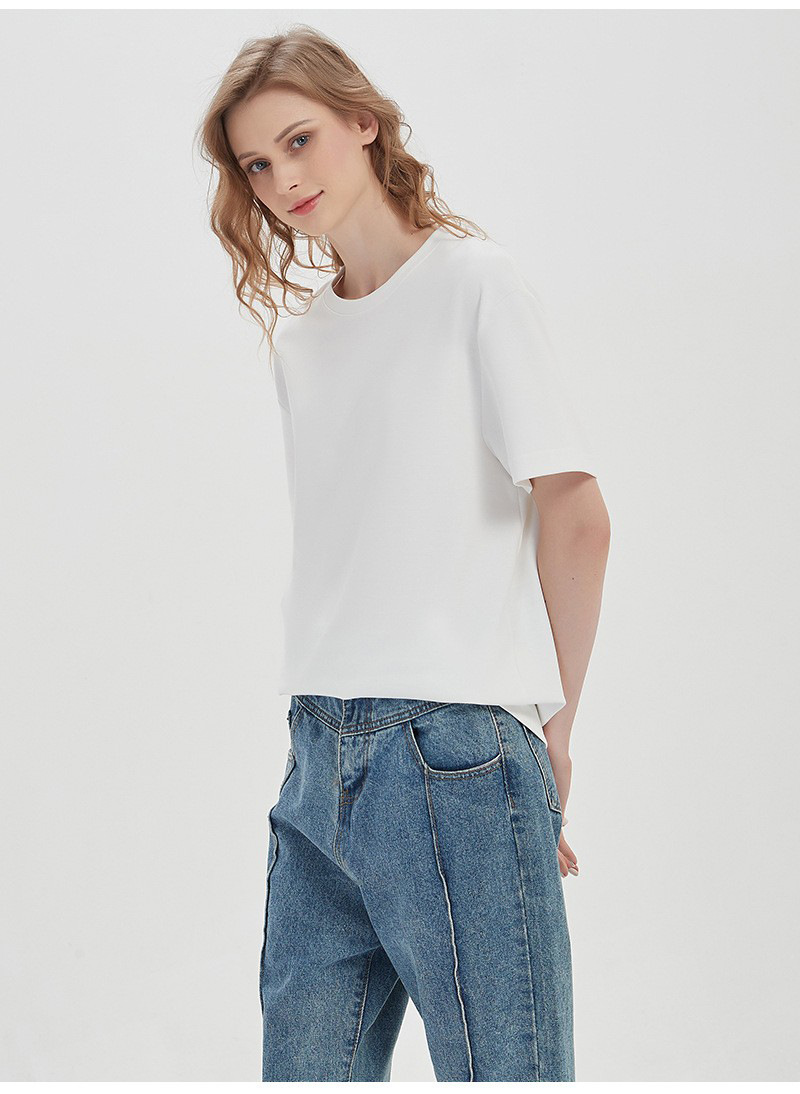 高端230g高支高密双面纯棉短袖t恤男 纯色宽松百搭落肩半袖t恤女-阿里巴巴