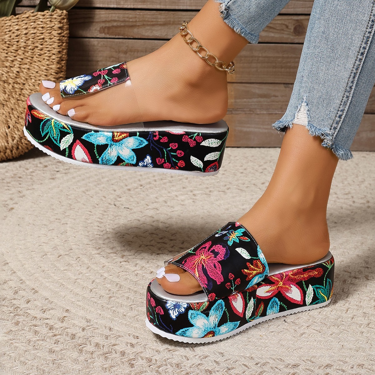 2024 summer new round head thick bottom slippers slippers slippers ...