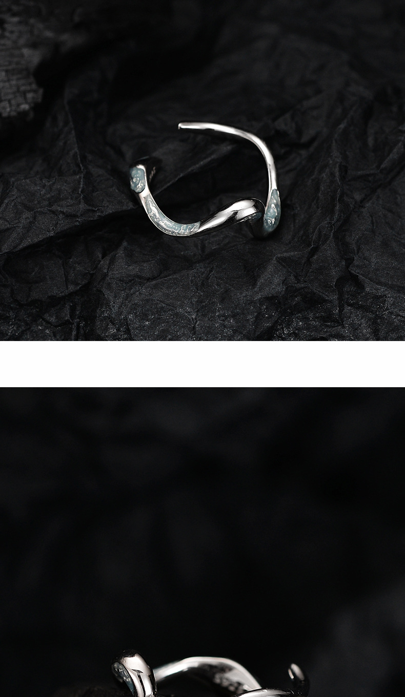 J1321 冰蓝滴胶异域蛇形戒指女不掉色S925纯银高级感饰品批发原创-阿里巴巴