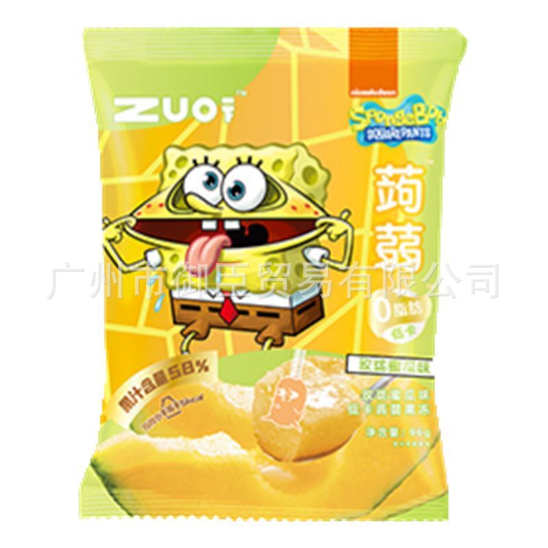 zuo一下果冻海绵宝宝联名蒟蒻食品可吸青提草莓味果汁果冻96g-阿里巴巴