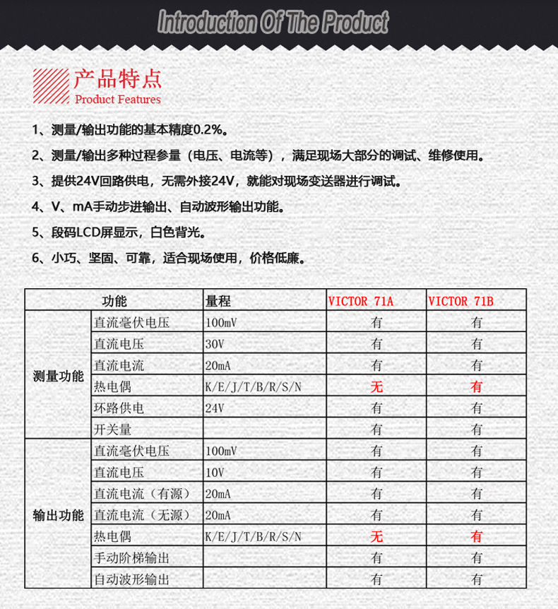 VICTOR胜利VC71A/VC71B数字万用表 过程效验仪电压电流信号发生器-阿里巴巴