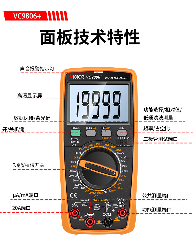 胜利万用表数字高精度VC9808A+VC9806+VC9807A+VC9801A全自动VC97-阿里巴巴