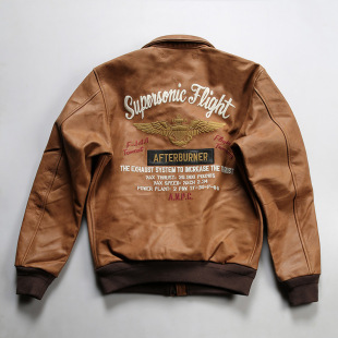 AVFLY翅膀刺绣A2真皮飞行服夹克 男头层油蜡牛皮皮衣男装-阿里巴巴