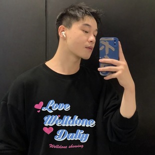 WE11DONE TRACK字母爱心印花小众潮牌美式加绒宽松情侣圆领卫衣女-阿里巴巴