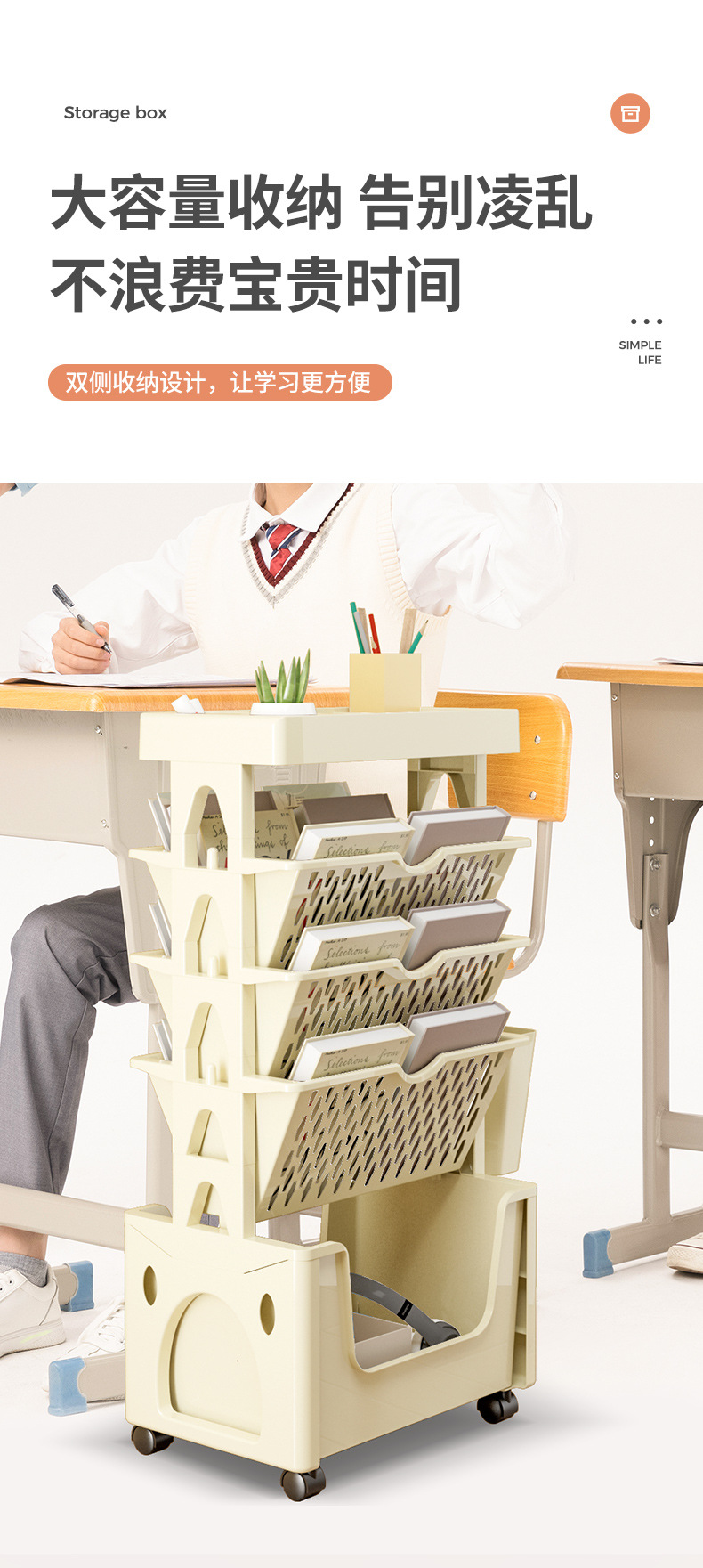 家用大容量可移动书架学生桌边落地办公室收纳架书本多层置物架-阿里巴巴