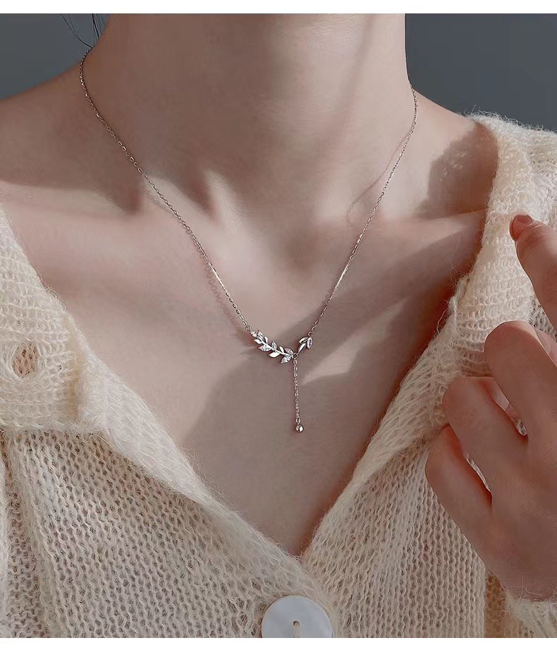 s925纯银闪钻麦穗项链女轻奢小众高级设计感潮圆珠吊坠锁骨链ins-阿里巴巴